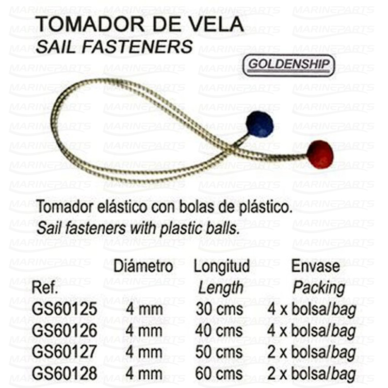 SAIL FASTENER WITH PLASTIC BALL MOD 40 cm. (4 un.), Marineparts.no