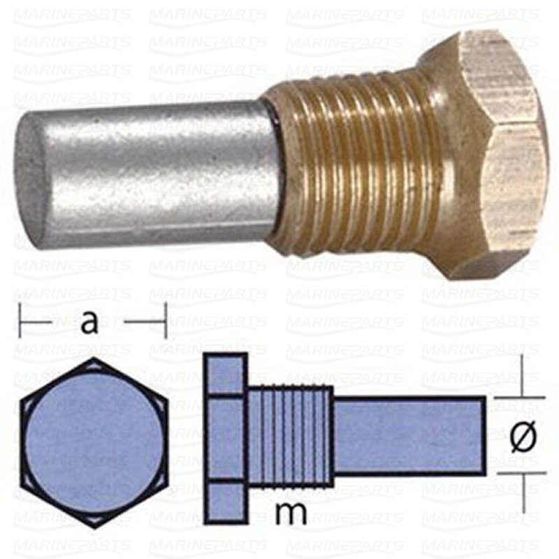 Bukh pencil anode Ø 10 L.18 complete with brass plug th.1/4'' bspt ...